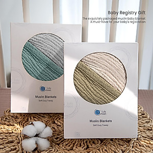 Lulu moon Muslin Baby Blanket - Cotton Quilt Blankets for Toddlers - Reversible Nursery Crib Blanket for Baby Boys and Girls 47"x47"(Olive)