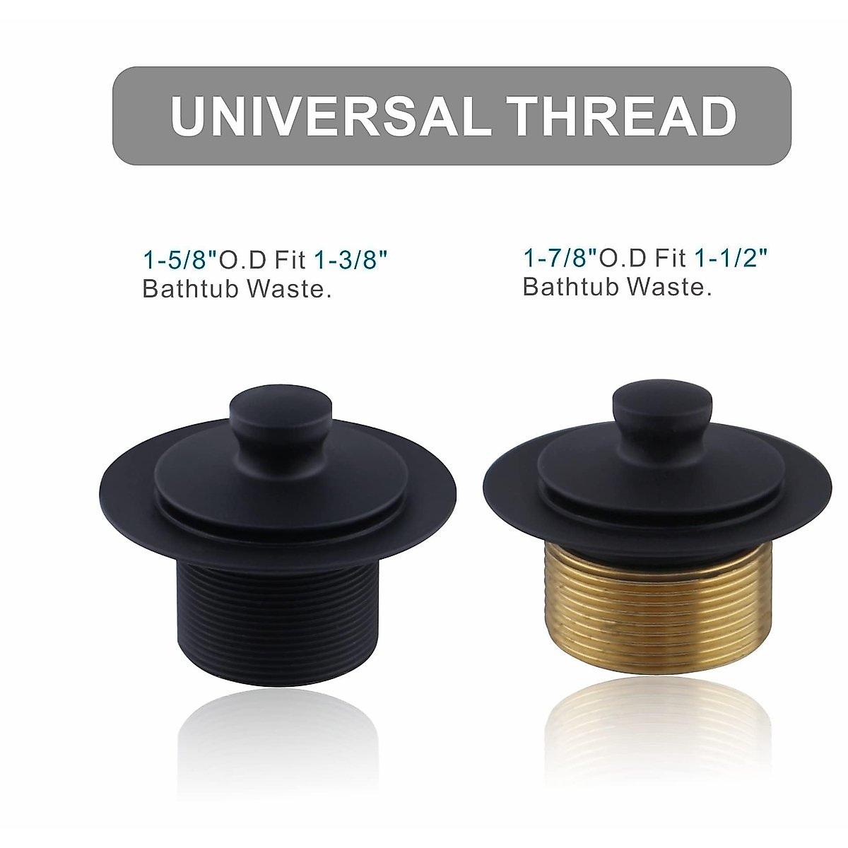 Matte Black Tub Drain and Overflow Kit with Single Hole Overflow Faceplate, Welsan Universal All Metal Lift & Turn Black Bathtub Drain Kit with Fine/Coarse Thread Conversion Twist Trim Kit Assembly