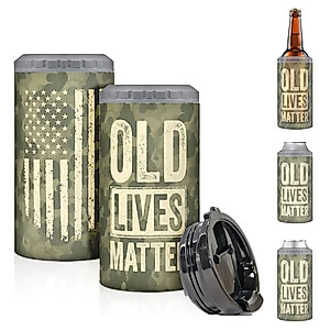 Macorner Can Cooler American Flag - Stainless Steel Insulated Slim Can Cooler for 12 oz & 16 oz Regular or Slim Cans & Bottles - Funny Birthday Christmas Gifts for Him Dad Grandpa Drinking Lovers