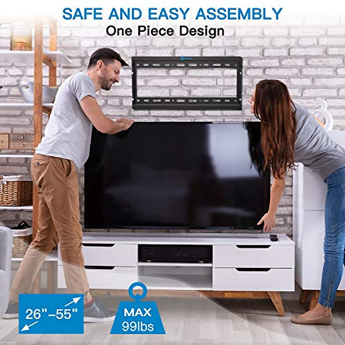 Pipishell Tilt TV Wall Mount Bracket for Most 26-55 Inch LED LCD OLED Flat Curved Screen TVs up to 99lbs Max VESA 400x400mm, Low Profile and 8 Degrees Tilting TV Mount Fits 16 inch Wood Stud spacing