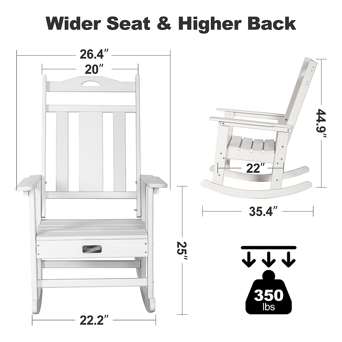 nalone Outdoor Rocking Chairs Set of 2, Oversized Porch Rocker Chair for Adult, All-Weather Resistant Patio Rocking Chair for Garden Lawn(White)