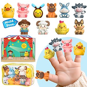 Oriate Animal Farm Finger Puppets, Bath Toys for Kids with Storage Bag, Toddler Toys for Story Time Stuffer with Performance Stage, Mold Free Travel Party Favors Easter Basket Stuffers 12m+ 10 Pcs