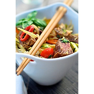 Tasse Verre Porcelain Noodle Soup Bowl w/Bamboo Chopsticks and Ceramic Spoon 20 oz, 2-Pack