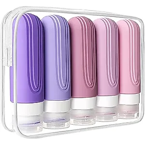 CHEODIN Travel Bottles for Toiletries, 5 Pack TSA Approved Travel Size Containers, 3oz Leak Proof Refillable Travel Accessories for Shampoo Conditioner, BPA Free Travel Bottles with Toiletry Bag