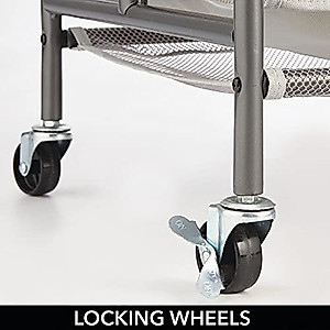mDesign Portable Laundry Sorter with Wheels and Garment Hanging Bar - Heavy Duty Metal Cart System with 3 Hamper Laundry Sorter Basket Organizers and Drying Rack - Dark Graphite/Gray
