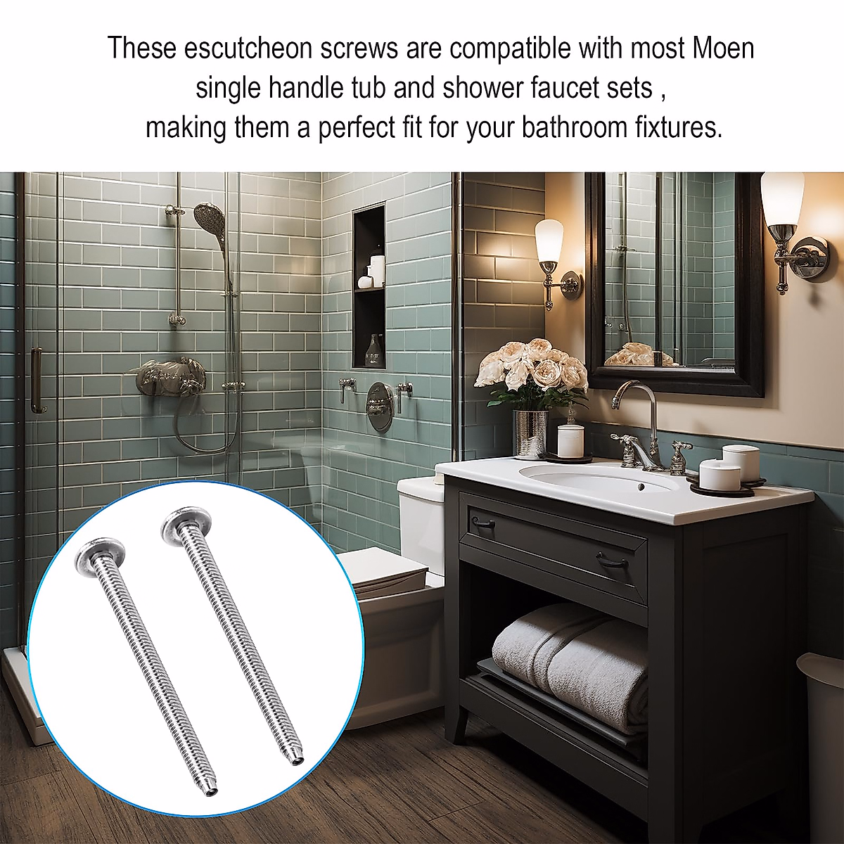 2-Pack 15528 Shower Faucet Escutcheon Screws Replacement for Moen - Escutcheon Trim Screws Shower Handle Cover Plate Screws for One-Handle Tub and Shower Faucets