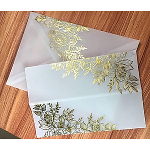 LUCKY STAR 25 sets Shiny Gold foil Floral Embossing Vellum Wedding Invitations Cards with Envelopes Blank Inner Sheets for Bridal Shower Baby Party Engagement Anniversary Invite Sweet 16