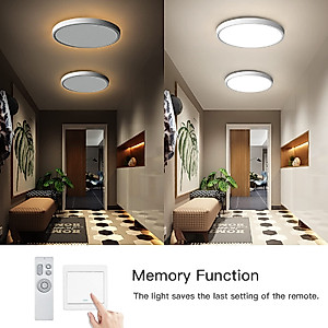 Roomratv Flush Mount Ceiling Light Fixture with Remote Control, Nightlight Warm 3000K, Hardwired 12inch 28W Round, 3000K-6500K Light Color Changeable, Brightness(10% to 100%) Adjustable