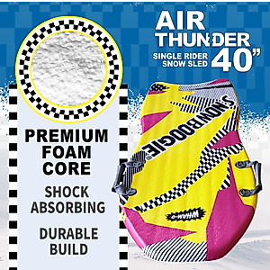 Snowboogie Wham-O Air Thunder 40" | Single Rider Snow Sleds with Side Handles | PE Foam Core for Better Comfort | Snow Sledding for Adults & Children (40 inches) (Yellow Pink)