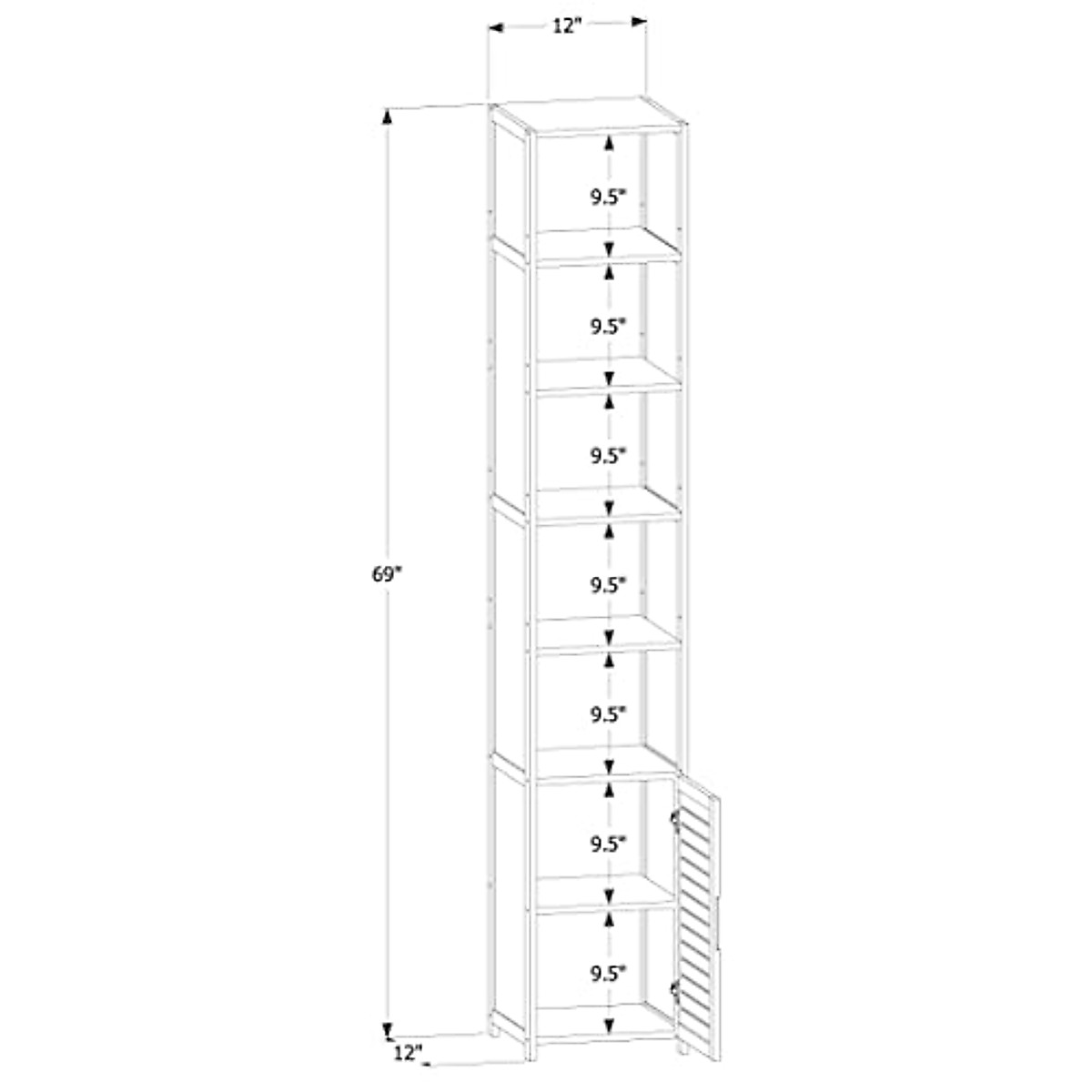 MoNiBloom Tall 7 Tier Bookcase with Door, Bamboo Freestanding Display Storage Cabinet Shelves Collection Decor Furniture for Home Living Room Bedroom, Brown