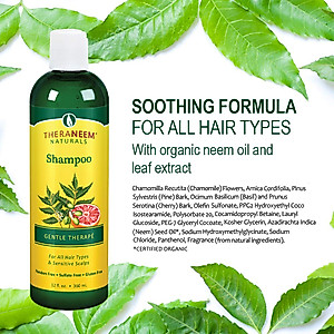TheraNeem Gentle Therap Shampoo | Soothing Formula w/Organic Neem Oil | All Hair Types & Sensitive Scalp, Vegan | 12oz