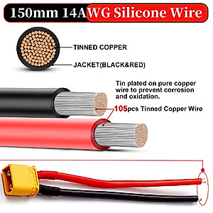 2Pairs XT60 Plug Female and Male Connector, 14AWG Silicone Wire with Rubber Insulation Protective Cap for RC Drone Car Lipo Battery Charger