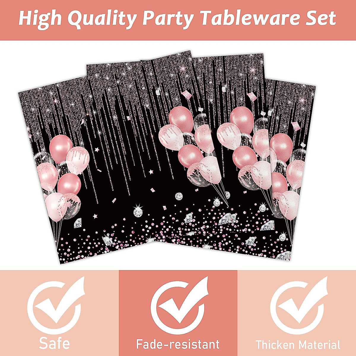 chiazllta 96 Pcs Black Rose Gold Party Disposable Paper Plate and Napkins Pink Rose Gold Birthday Party Table Decoration Supplies Pink Glitter Party Paper Plate Napkin Fork for Party Favors 24 Guests