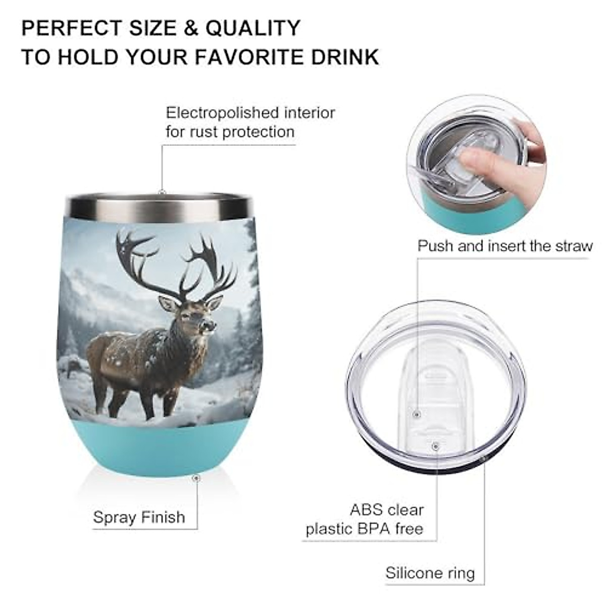 WYUSPGK 304 Stainless Steel Insulated Cup, Snow Elk Print Smooth Rim, Durable & Reusable - Perfect for Office, Home, And Travel