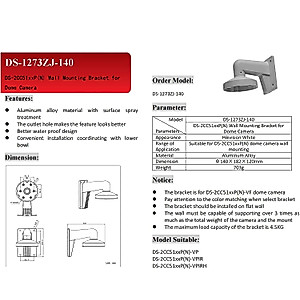Real HD PC140 WMS WML DS-1273ZJ-140 LTB342-140 Wall Mount Bracket for Hik Vision DS-2CD2347G2-LU, DS-2CD2387G2-LU