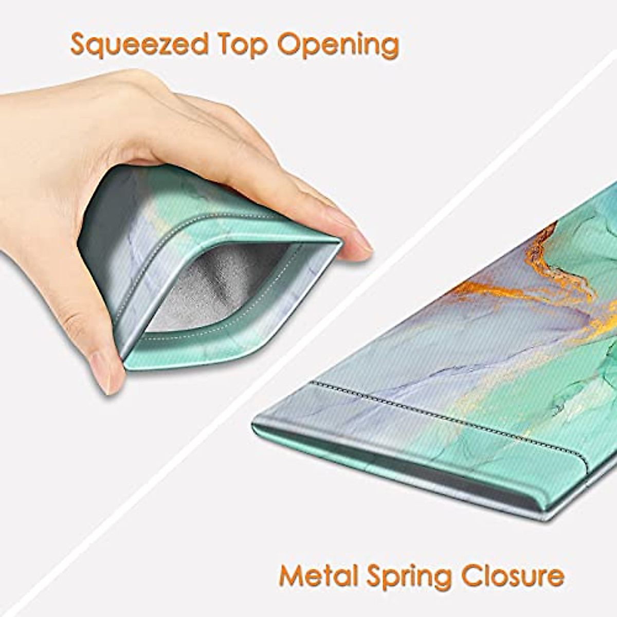 Fintie [2 Pack] Eyeglasses Pouch with Cleaning Cloth, Portable Squeeze Top Leather Glasses Case Sunglasses Bag, Emerald Marble + Blooming Hibiscus