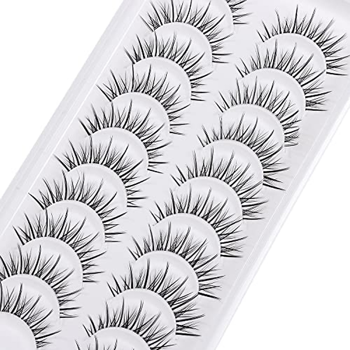 Manga Lashes Natural Look Japanese Anime Lashes Korean Asian Wispy Spiky Lashes with Clear Band Short Fake Eyelash 10 Pairs Pack by outopen