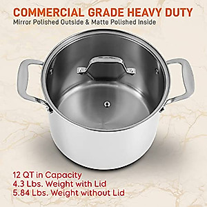 NutriChef 12-Quart Stainless Steel Stock Pot - 18/8 Food Grade Stainless Steel Heavy Duty Induction - Large Stock Pot, Stew Pot, Simmering Pot, Soup Pot with See Through Lid, Dishwasher Safe - NCSP21