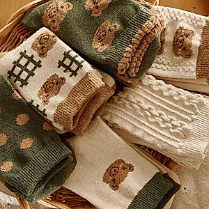 6 Pairs Vintage Socks Y2K Cute Bears Cotton Socks Gyaru Aesthetic Ankle Dress Socks Downtown Girl Preppy Accessories (6 Pairs,One Size)