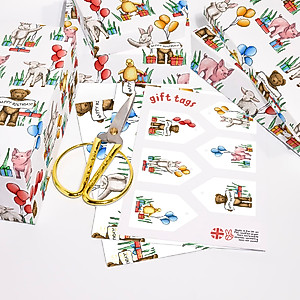 CENTRAL 23 Happy Birthday Wrapping Paper For Boys And Girls - 6 Sheets Gift Wrap - Cute Country Farm Animals - For Boys Girls - Kids Wrapping Paper - Comes With Fun Stickers