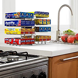 Vdomus Kitchen wrap Organizer Rack, Adjustable Wrap Stand for Kitchen Cabinet Tin foil, Sandwhich Bags, Saran Wrap Kitchen Organizer for Storage, Silver