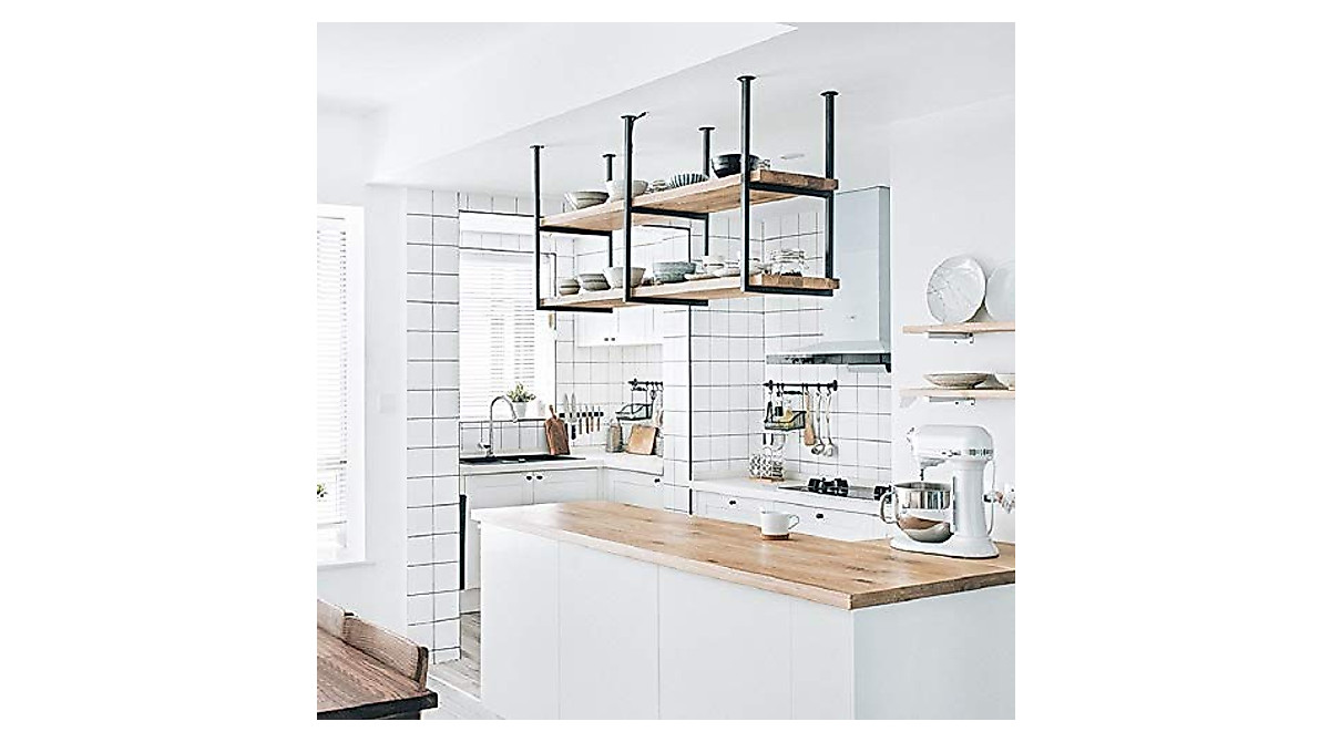 NERDOH Ceiling Shelf Brackets 2 Layer,Hanging Wooden Ceiling Shelf Wine ...