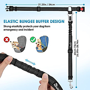 SlowTon Dog Seat Belt, 2 Pack Pet Car Seatbelt with Elastic Bungee Buffer, 2 in 1 Adjustable Headrest Restraint Reflective Puppy Safety Harness (Black-Dual Use)