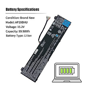 INTIFO 99.98Wh AP20BHU Laptop Battery Compatible with Acer Predator Triton 500 SE PT516-51S PT516-51S-70TP PT516-51S-71Q2 PT516-51S-72KR PT516-52S-70KX PT516-52S-73YD PT516-52S-74WZ [15.2V 4-Cell]