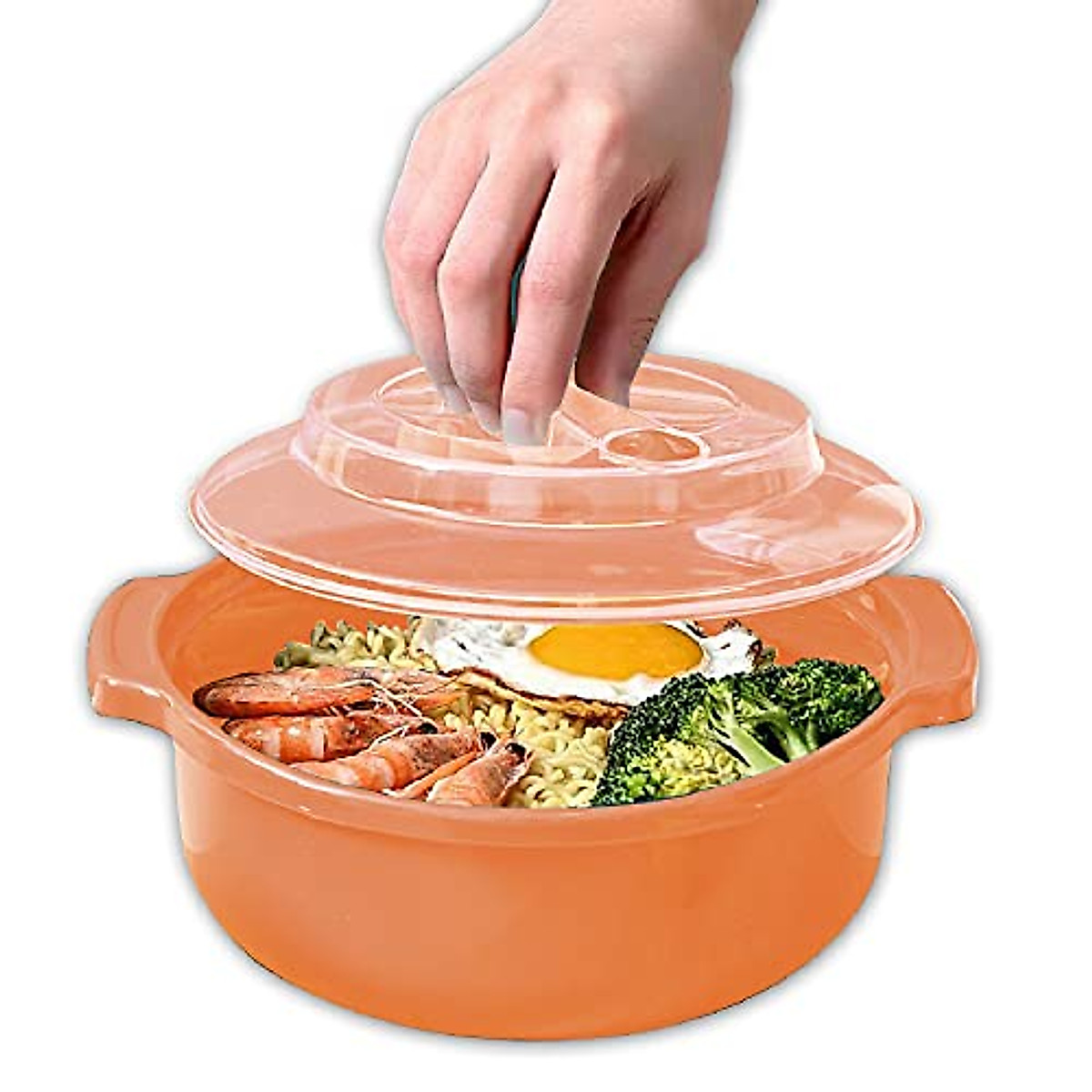 Microwave Safe Ramen Cooker, Ramen Noodle Bowl, Easy Mac, Microwave Pasta Cooker, Microwave Bowls with Lids Ideal for Dorm Room Essentials for Girls Boys, Dishwasher & Microwave Safe (Medium, Orange)