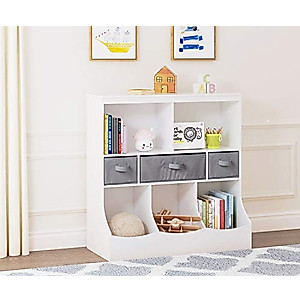 UTEX Toy Storage Organizer with Bookcase, Kid’s Bin Storage Unit with 8 Compartments &3 Baskets Bins, Toys Box Organizer, Kid’s Multi Shelf Cubby for Books,Toys,White