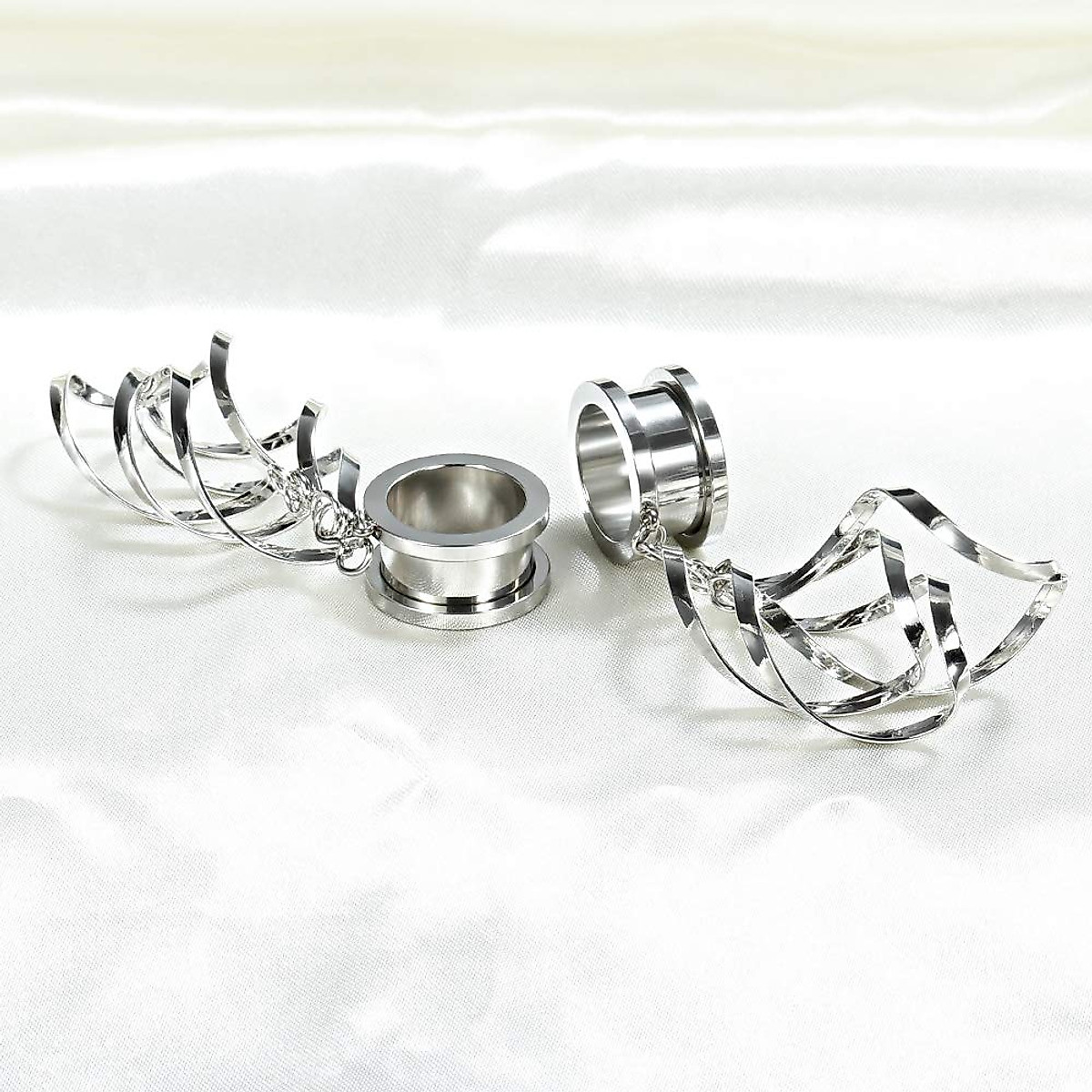 TBOSEN 2pcs Classic Double Linear Loops Design Twist Wave Dangling Ear Gauges for Women