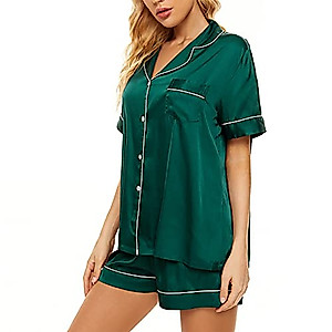 Zando Womens Two Piece Pajama Set Sexy Pajamas for Women Silk Ladies Pajamas Satin Pajamas Womens Button Down Pajama Shorts Set Women's Sleepwear Bride Pajamas Comfort PJS Dark Green XX-Large