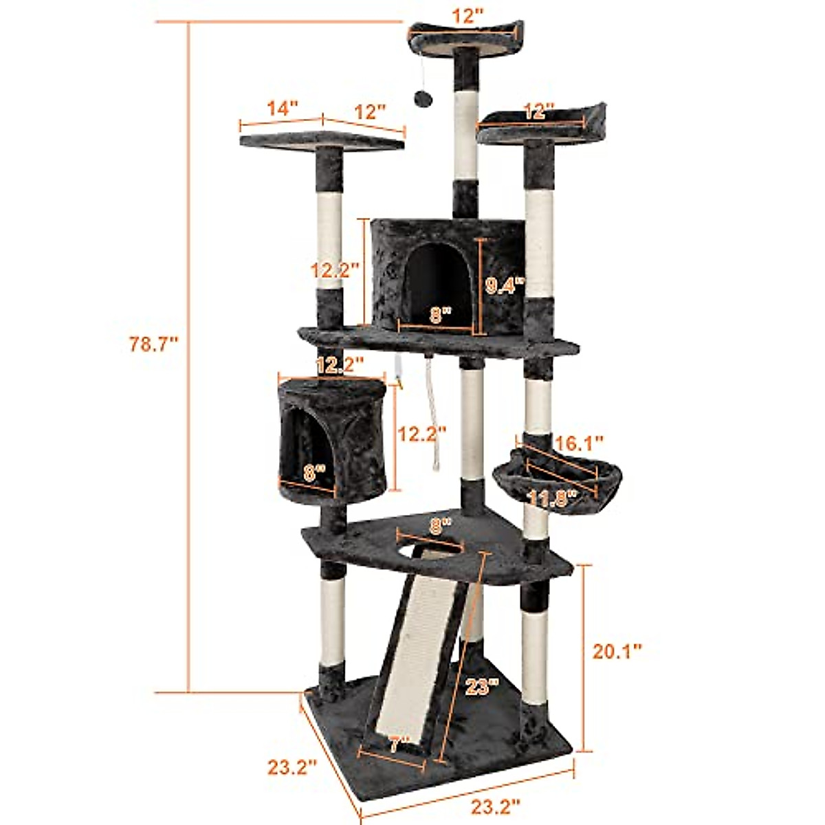 79in Cat Tree Tower for Indoor Cats Multi-Level Cat Furniture Condo Kitten Kitty Pet House with Scratching Posts, Plush Perch, Condo and Hammock