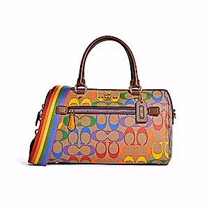 COACH Womens Rowan Satchel In Rainbow Signature Canvas IM/Khaki Multi
