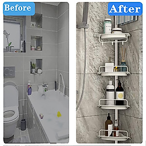 Gigecor Bathroom Shower Corner Caddy Tension Pole, Corner Shower Caddy, 4-Tier Adjustable Corner Shower Shelf, Floor to Ceiling Storage Rack Organizer Holder, Bathroom Space Saving Storage Rack