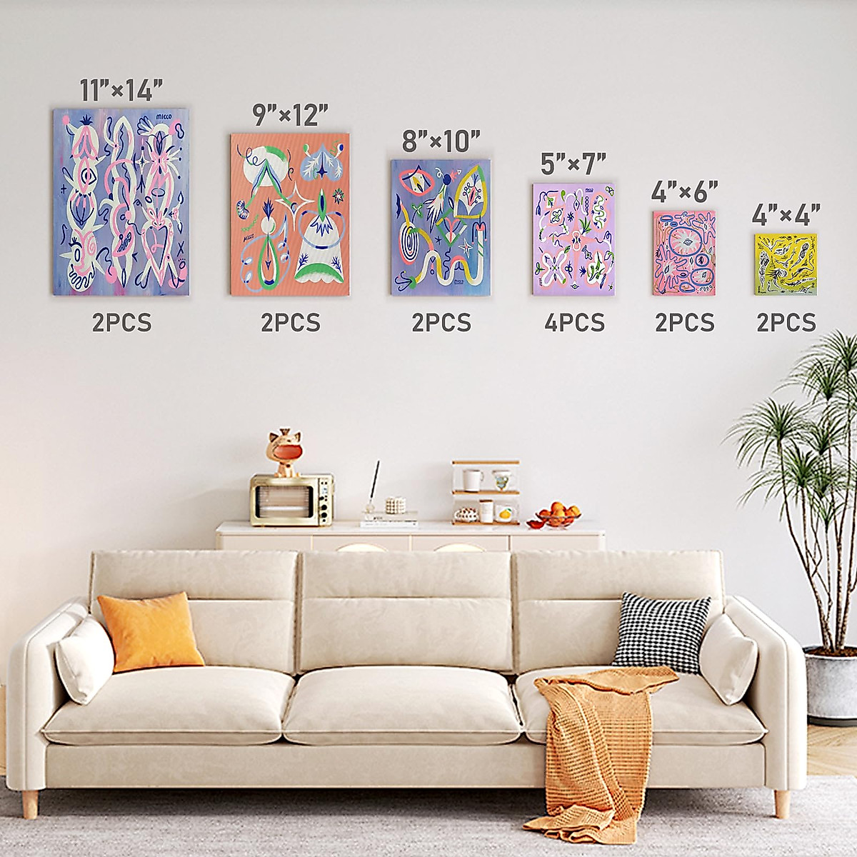 GOTIDEAL Stretched Canvas, Multi Pack 4x4", 5x7", 8x10",9x12", 11x14" Set of 10, Primed White - 100% Cotton Artist Canvas Boards for Painting, Acrylic Pouring, Oil Paint Dry & Wet Art Media