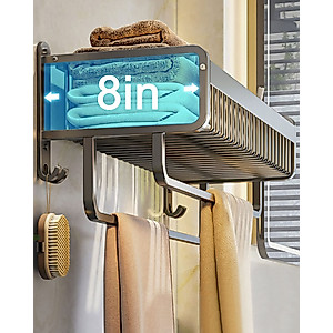 xicveiuz 23 Inches Bathroom Shelves, Shower Shelf with 2 Towel Bar, Towel Rack with Shelf, Towel Holder with Hooks for Bath Wall Mounted, Bathroom Towel Organizer Storage for Towels, Black