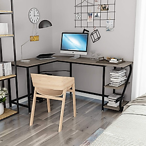 Weehom Reversible L Shaped Desk with Shelves Large Corner Computer Gaming Desks for Home Office Writing Workstation Wooden Table