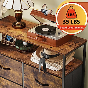 WLIVE Fabric Dresser for Bedroom with Open Shelves, Tall Dresser with 8 Drawers, Storage Tower with Fabric Bins, Chest of Drawers for Closet, Hallway, Rustic Brown Wood Grain Print