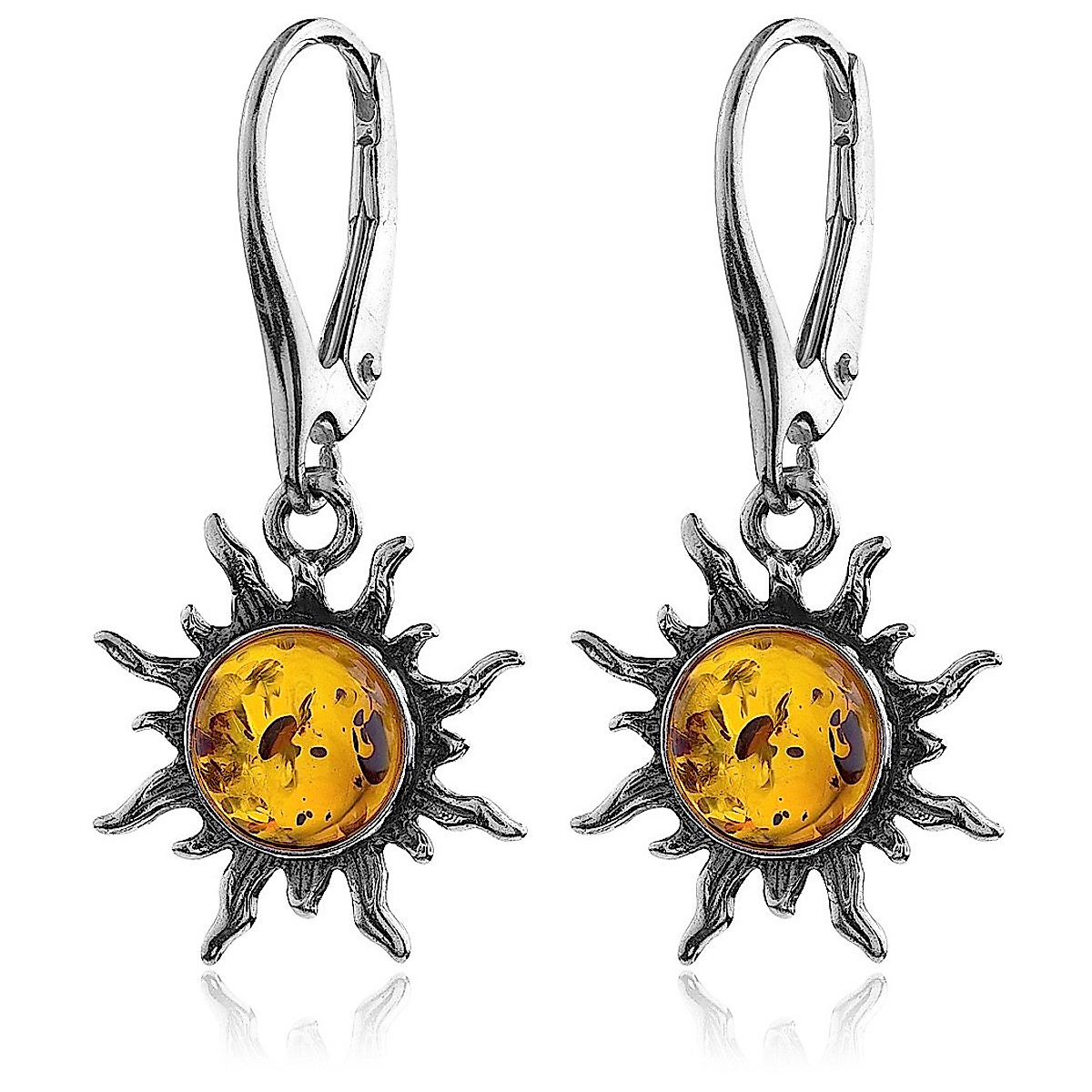 Ian and Valeri Co. Amber Sterling Silver Flaming Sun Leverback Earrings