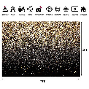 WOLADA 7x5FT Gold Backdrop Glitter Backdrop Gold Spots Bokeh Backdrop Black and Gold Backdrop Wedding Backdrop Gold Backdrop for Parties Vinyl Photography Backdrop 11176