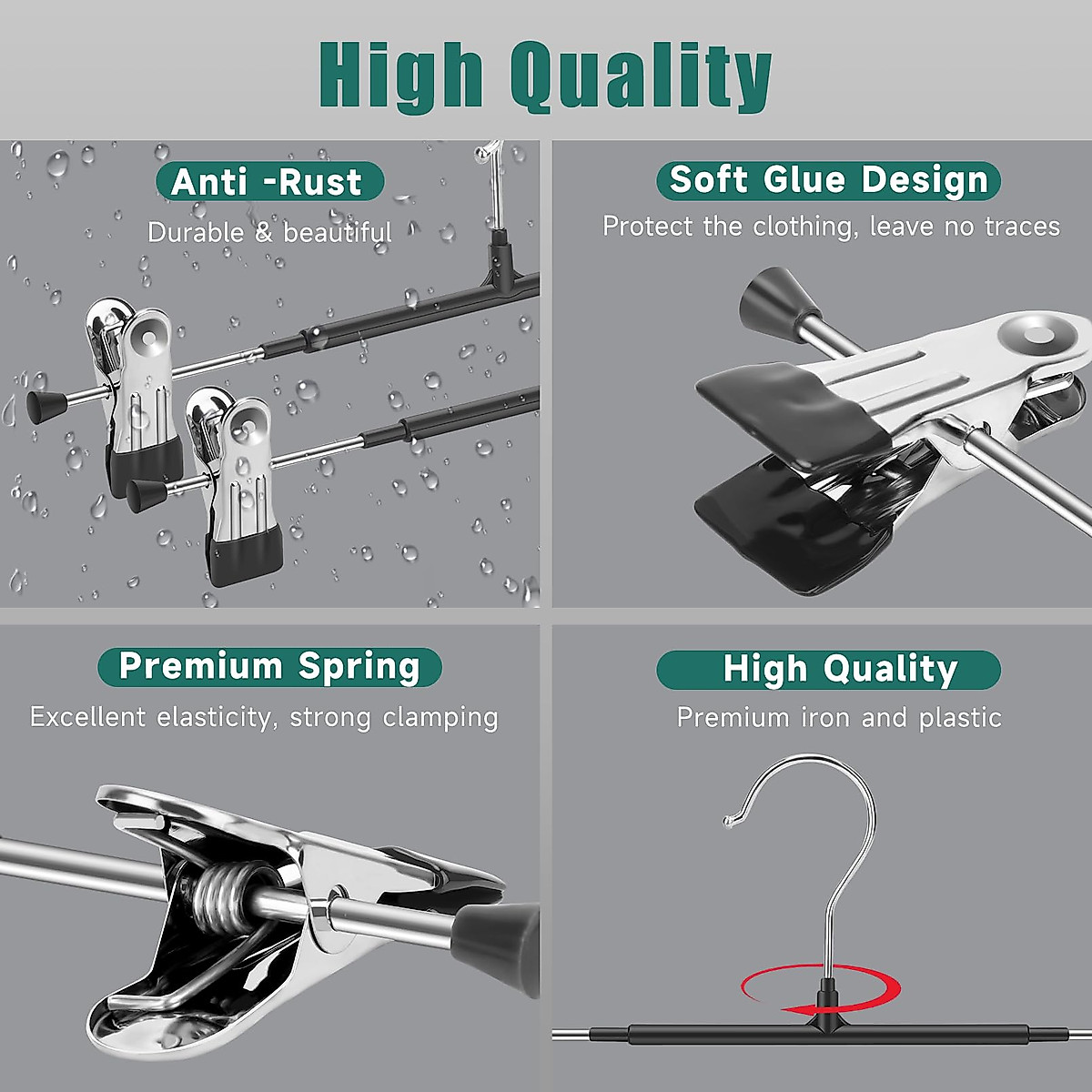 Lamitocs 10 Pack Pants Hangers with Clips,Skirt Hangers Space Saving, Heavy-Duty Pant Hangers Metal Clothes Hanger for Closet, Black