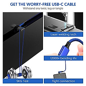 USB C Cable 90 Degree Right Angle[2Pack 10FT], USB A to Type C Nylon Braided Fast Charging Cable for Samsung Galaxy S22 Ultra/S22+/S22/S21, Note 20+/20, PS5, Google Pixel, iPad Pro(Not for 2021)