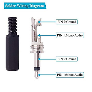 Fancasee 4 Pack 3.5mm Replacement Repair Plug Jack TS 2 Pole Mono Male Plug 1/8" 3.5mm Solder Type DIY Audio Cable Connector for Audio Cable Repair