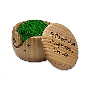 CHEERZEER CUSTOMIZE Personalized Large Wooden Bowl with Lid for Knitters and Crocheters, Wood Yarn Ball Holder Gift for Grandma and Mom on Mother's Day, Christmas, Birthdays