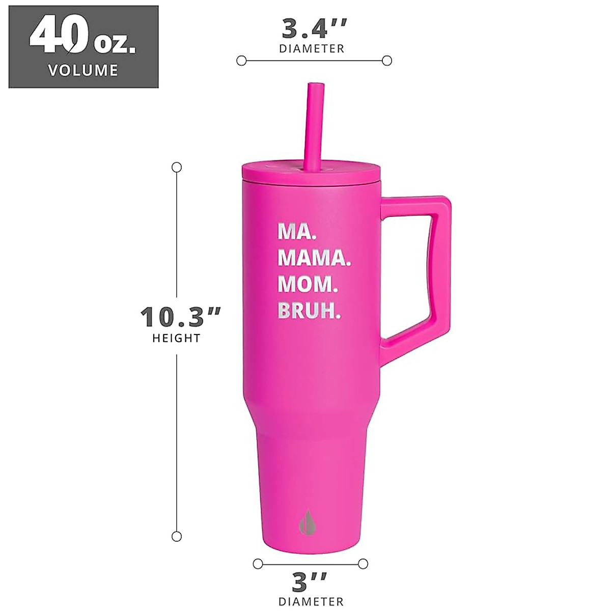 Best Valentine 40oz Tumbler for Her - Insulated Travel Tumbler with Handle, Lid and Straw - Gift for Mom & Mother In Law on Valentine's Day, Birthday & Mother’s Day - Hot Pink