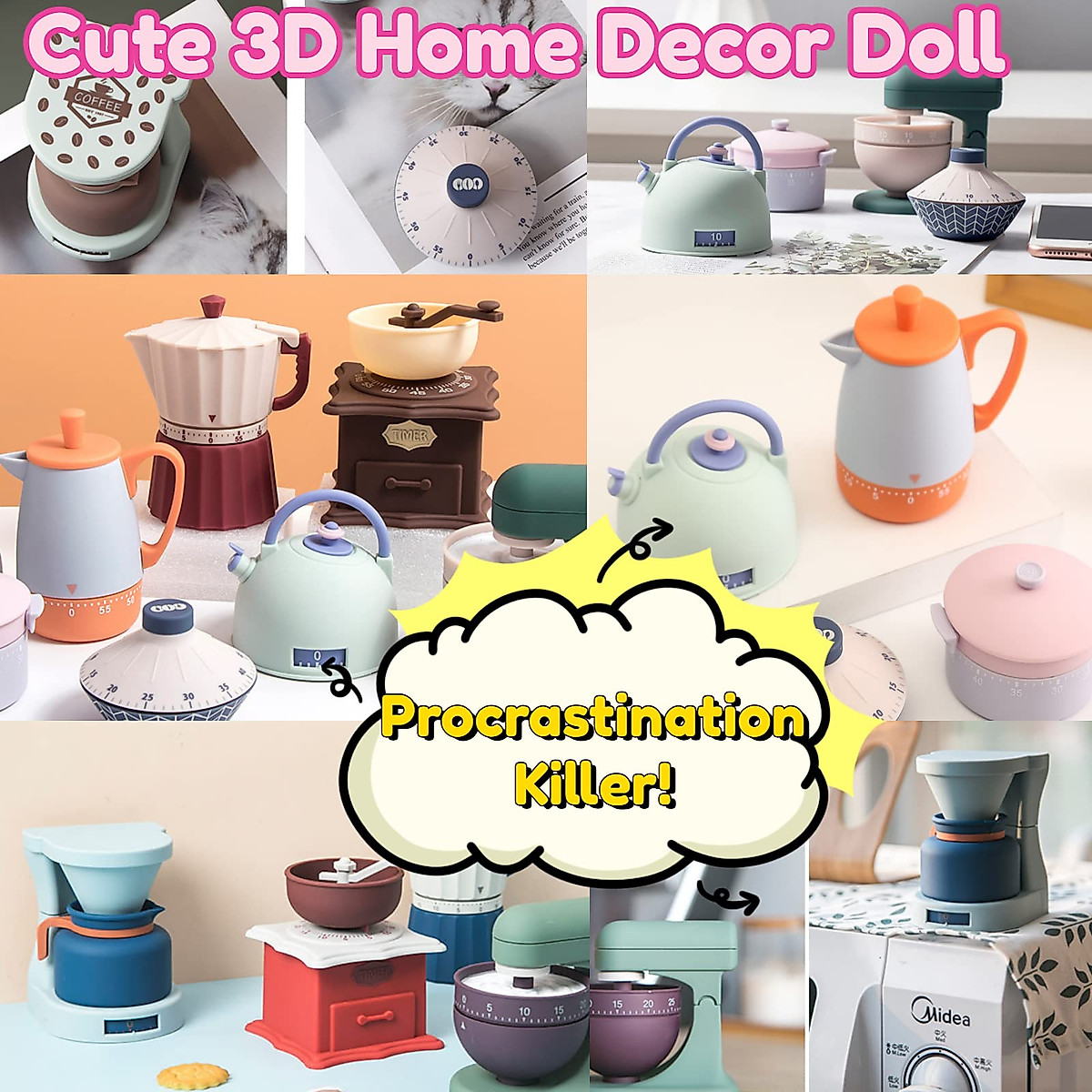 Cute Kettle Kitchen Timer - 100% Mechanical Design