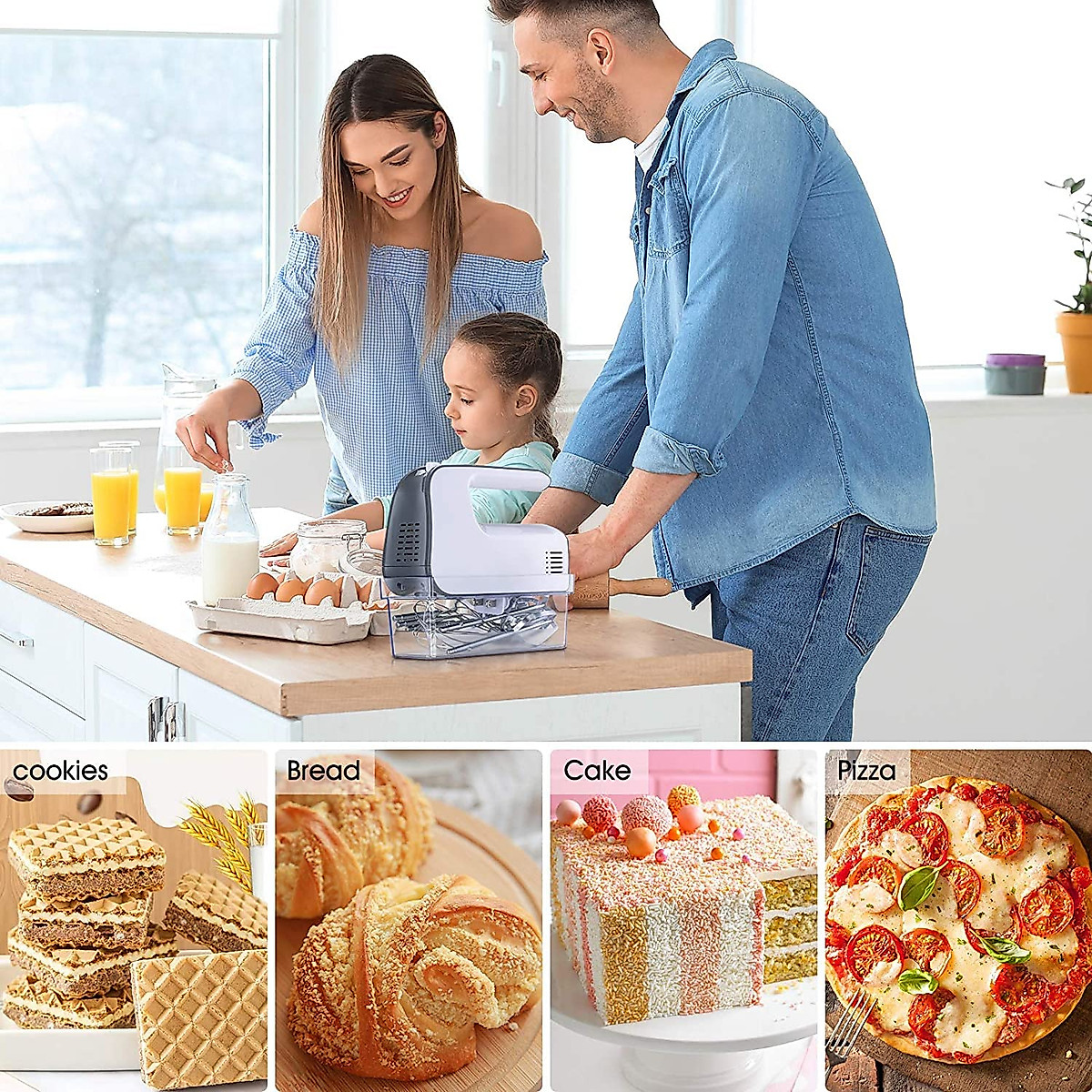 Hand Mixer, 5-Speed Hand Mixer Electric 400W Handheld Mixer with Snap-on Storage Case and 5 Stainless Steel Attachments, Lightweight Kitchen Mixer for Cooking and Baking Cakes, Eggs and Dough