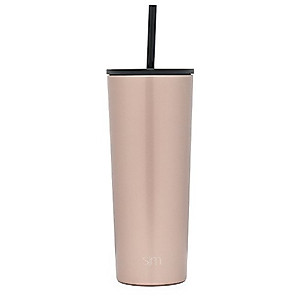 Simple Modern Insulated Tumbler with Lid and Straw | Iced Coffee Cup Reusable Stainless Steel Water Bottle Travel Mug | Gifts for Women Men Her Him | Classic Collection | 24oz | Rose Gold