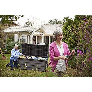 Keter Brushwood 120 Gallon Resin Large Deck Box for Patio Garden Furniture, Outdoor Cushion Storage, Pool Accessories, and Toys, Brown